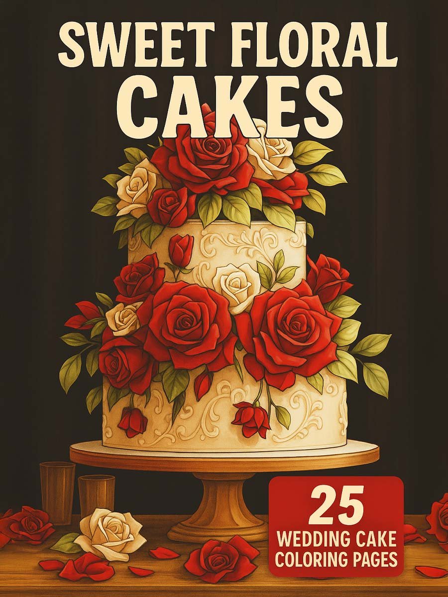 Sweet Floral Cakes – 25 Wedding Cake Coloring Pages | Printable Pastimes